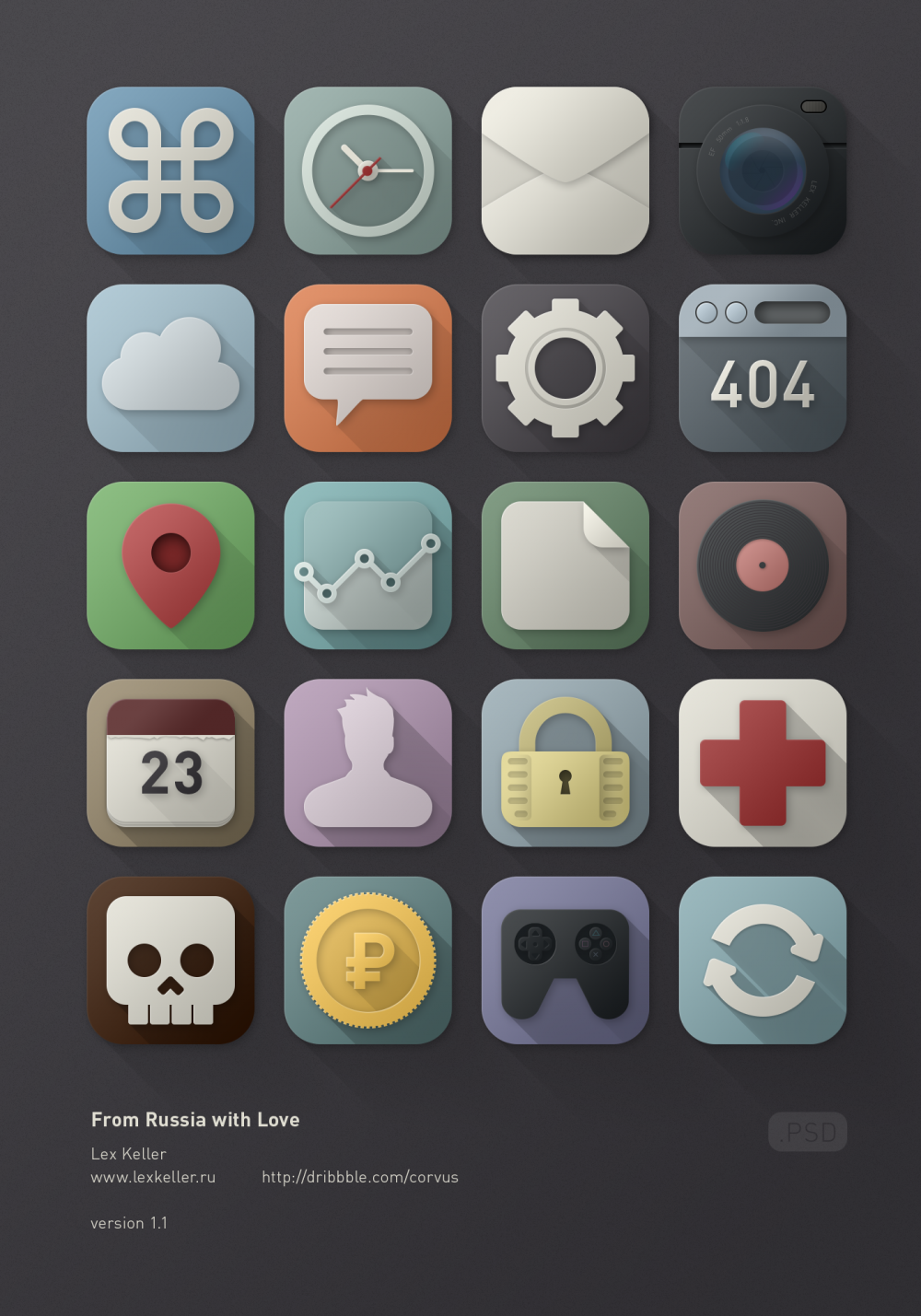 20 Flat Long Shadow Icons PSD – Download PSD