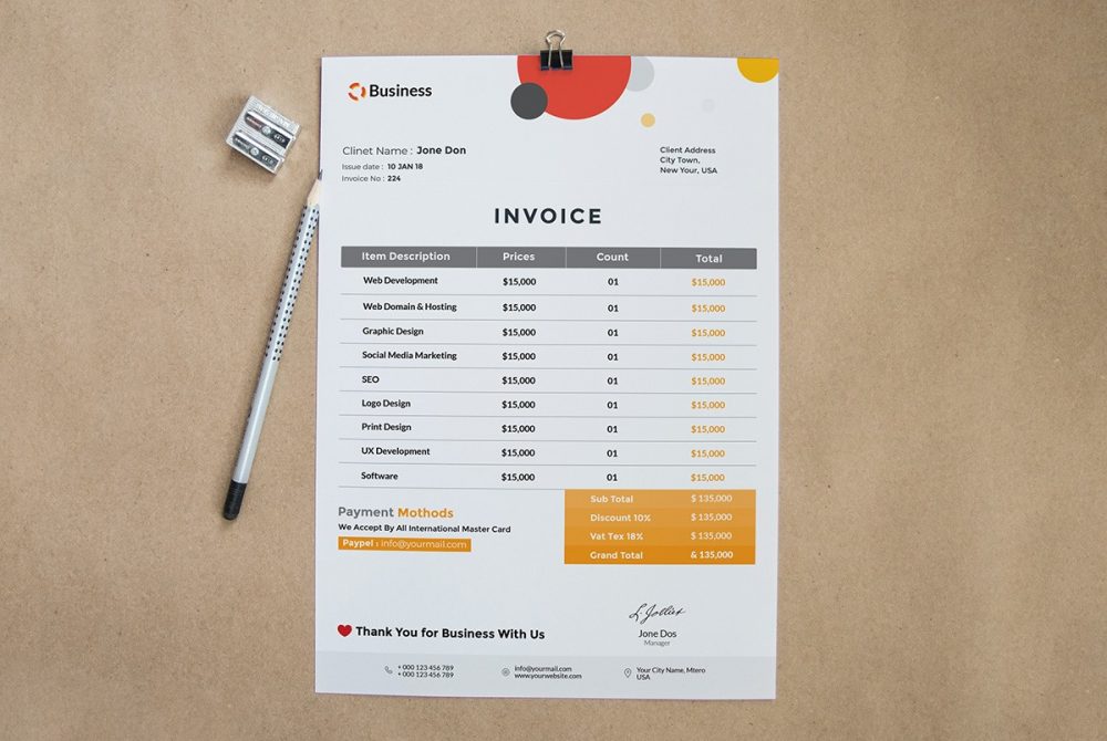 Free Invoice Template PSD – Download PSD