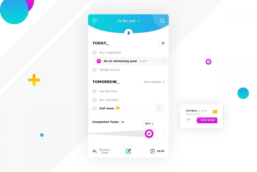 To Do List App UI PSD – Download PSD
