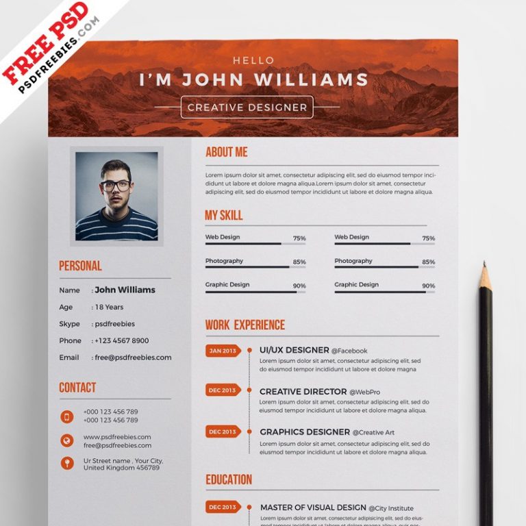 Creative Horizontal CV Resume Template PSD – Download PSD