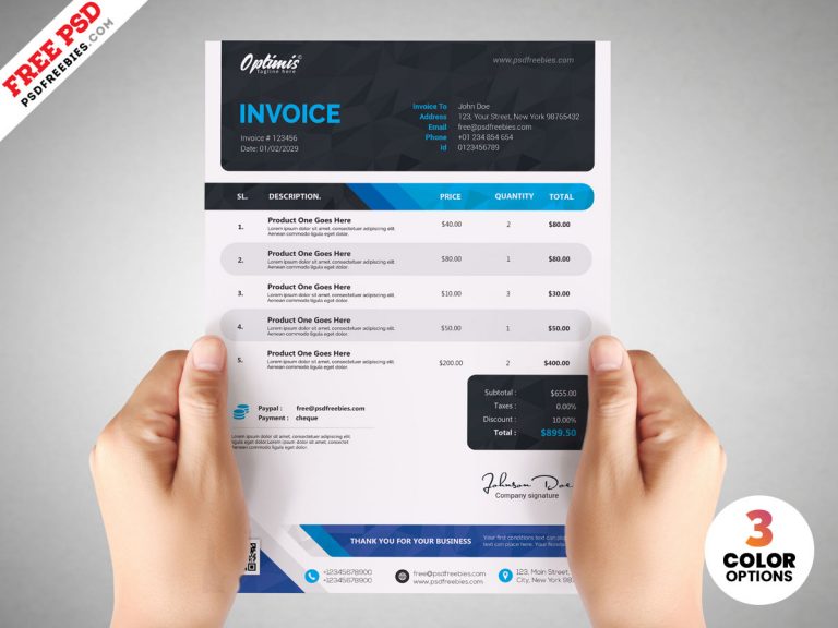 A4 Invoice Template Design PSD – Download PSD