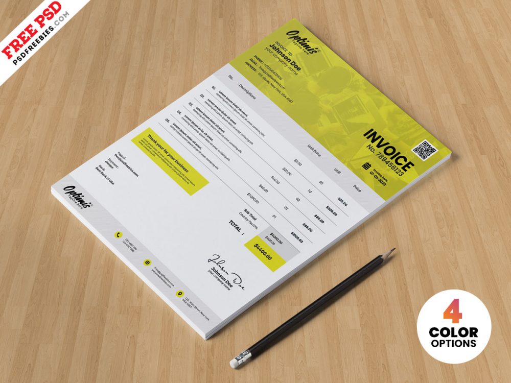 Free A4 Size Invoice Template PSD – Download PSD