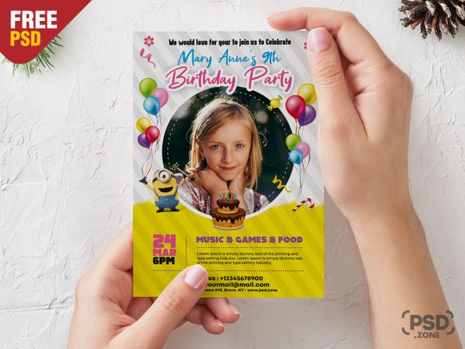 Kids Birthday Invitation Card Design Template – Download PSD