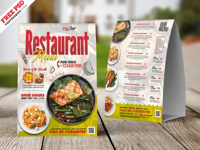 Restaurant Food Menu Tent Card Design Template – Download PSD