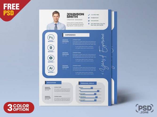 A4 Size Resume CV PSD Template – Download PSD