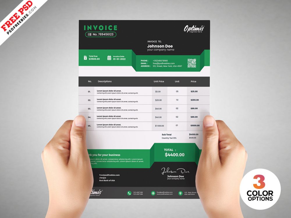 Payment Invoice Template Design PSD – Download PSD