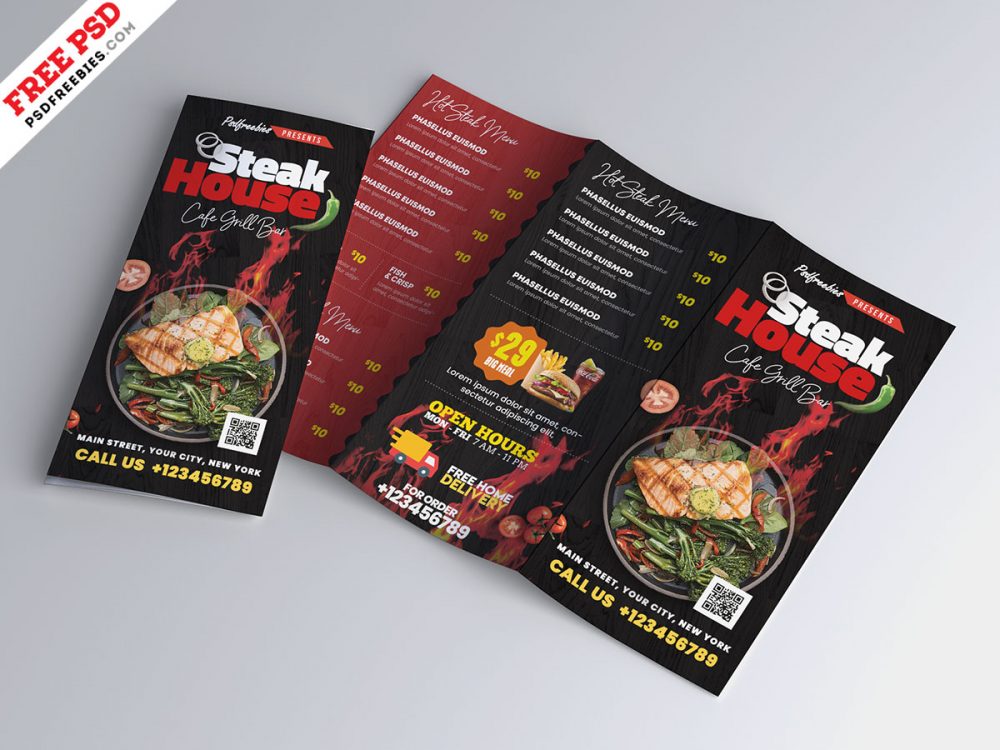 Trifold Food Menu Brochure Design Template – Download PSD