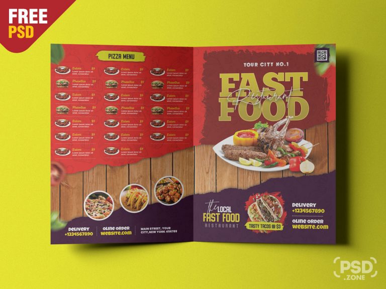 Bi-Fold Restaurant Food Menu Design Template – Download PSD
