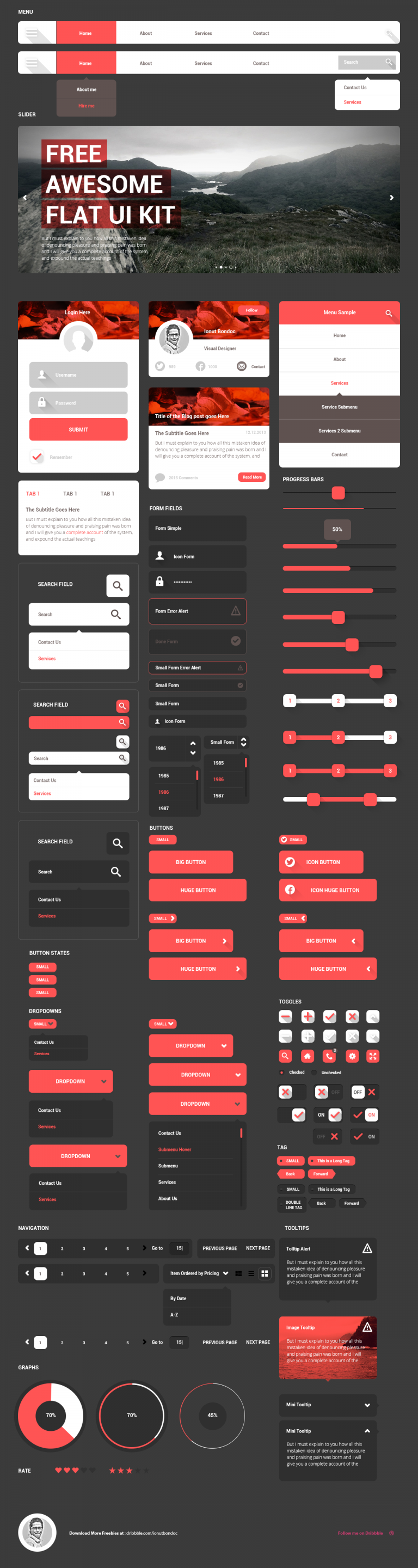 Awesome Flat UI Kit Freebie PSD – Download PSD