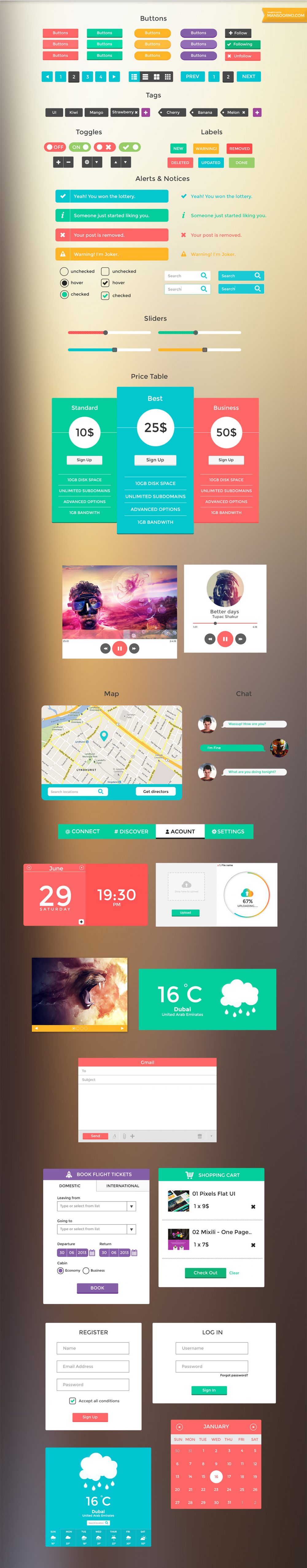 Flat Colourful Smooth Free UI Kit PSD – Download PSD