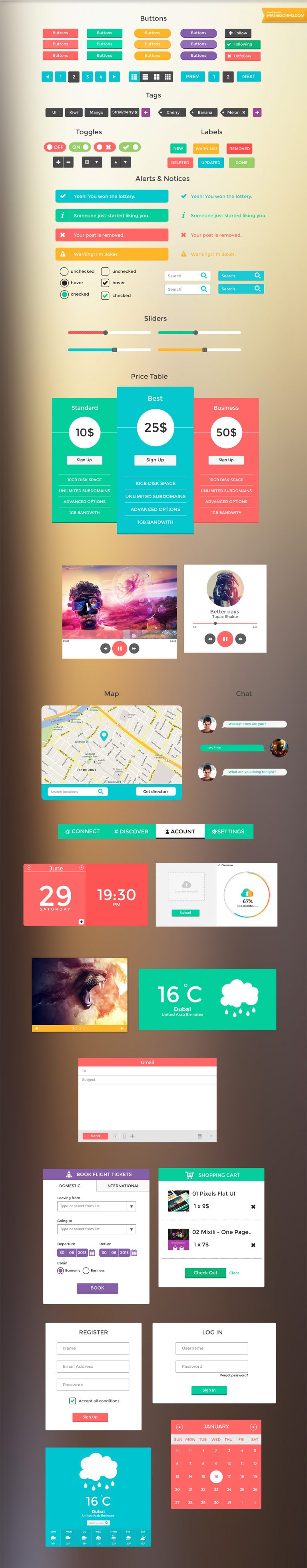 Flat Colourful Smooth Free UI Kit PSD – Download PSD