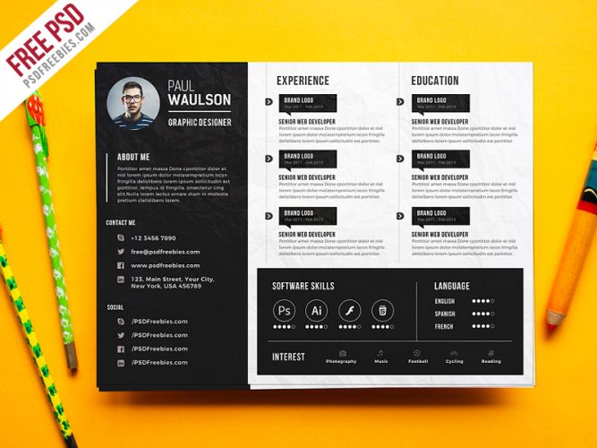 Creative Horizontal CV Resume Template PSD – Download PSD