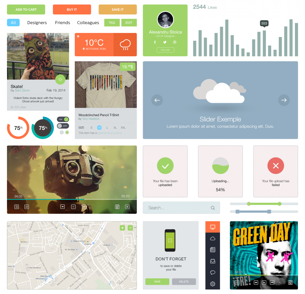Flat Light Web UI Elements Kit PSD – Download PSD