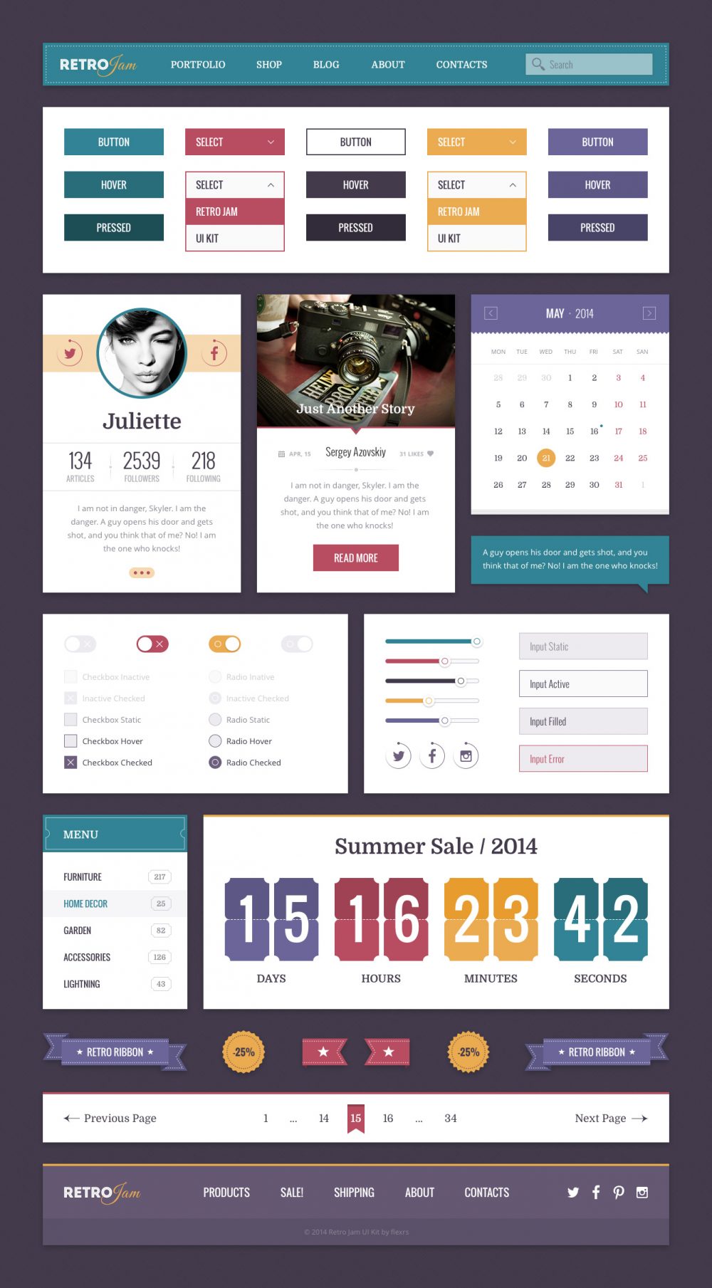Flat Retro UI Kit Free PSD – Download PSD