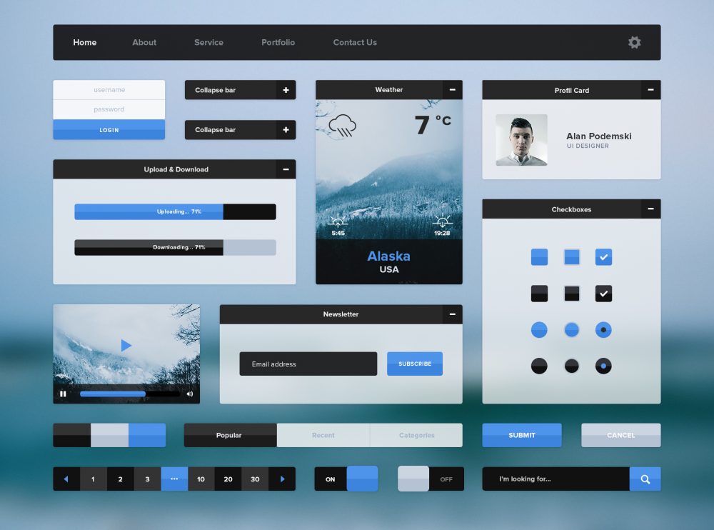 Minimal Flat UI Kit Free PSD File – Download PSD