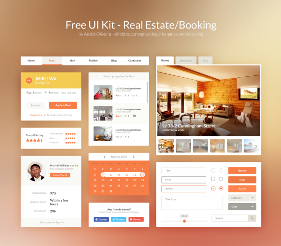 Real Estate Booking Free Web UI Kit PSD – Download PSD