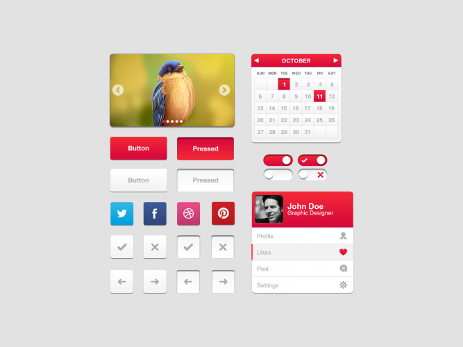 Red UI Elements PSD Kit – Download PSD