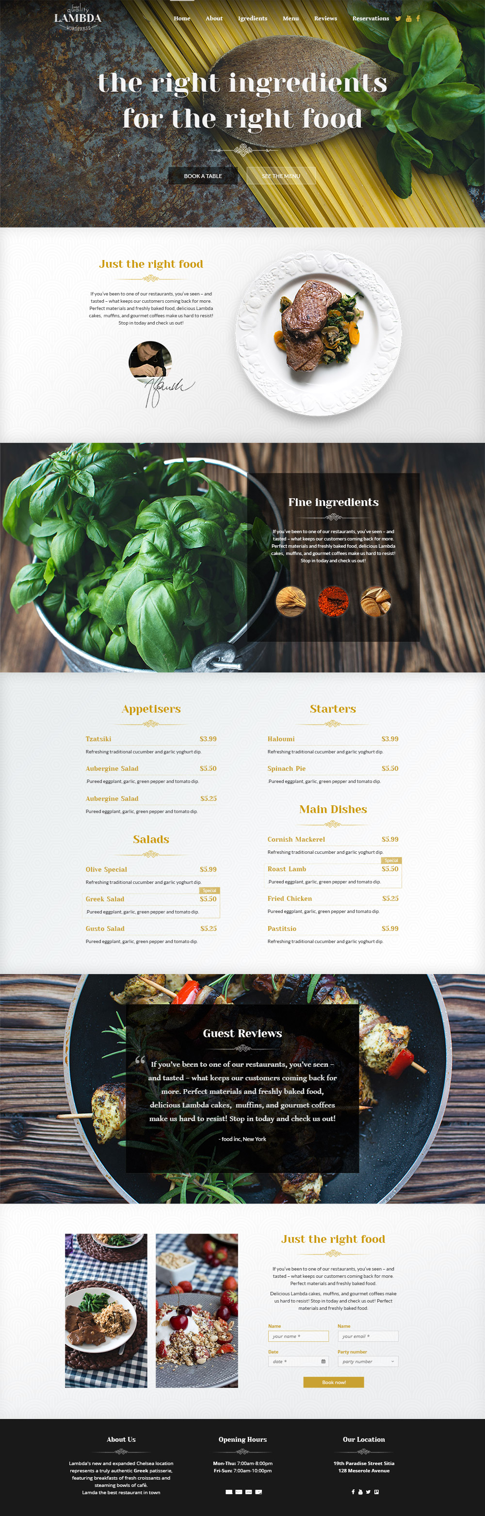 Single Page Restaurant Website Template PSD – Download PSD