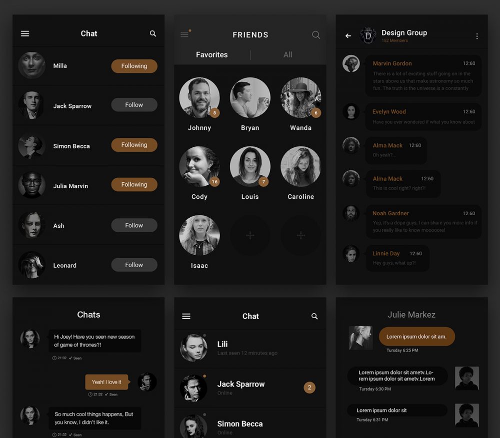 Dark Chat Messenger UI Free PSD – Download PSD
