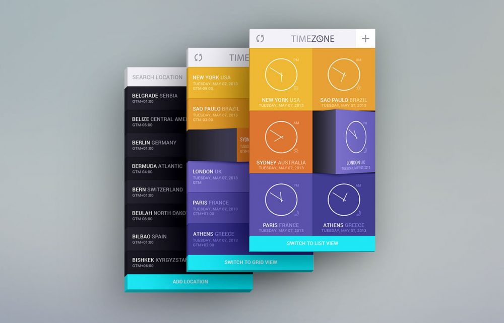 Time Zone Mobile App UI Kit Free PSD – Download PSD