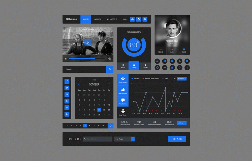 Sleek Dark Style Flat Ui Kit Free PSD – Download PSD