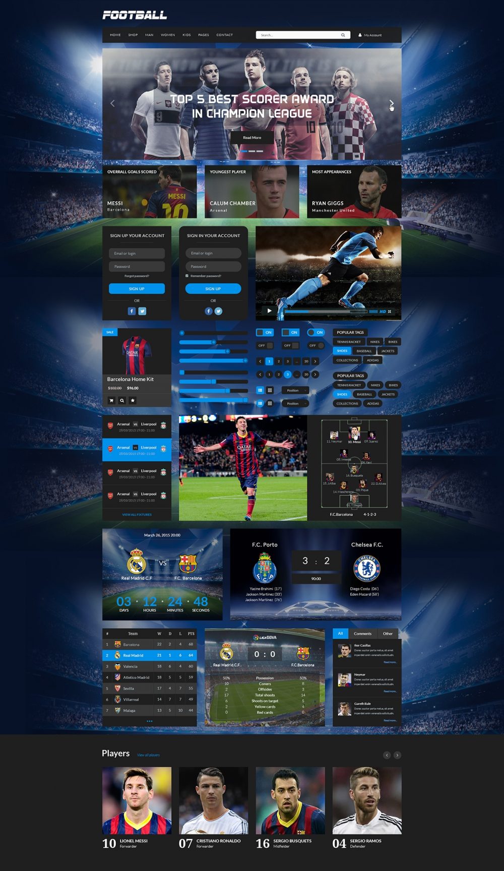 Football UI Kit Elements Free PSD – Download PSD