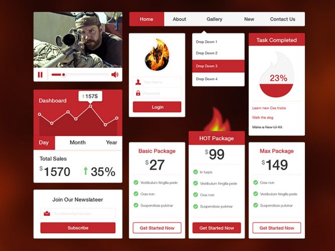 Red Web UI Kit Free PSD – Download PSD
