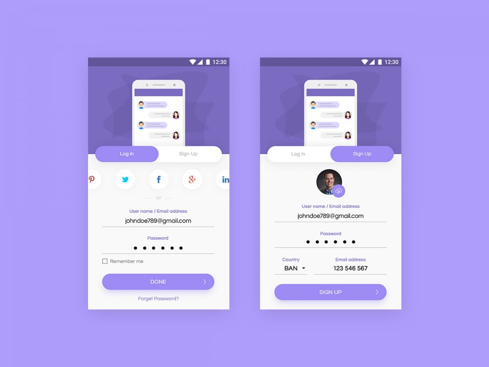 User Login and Signup App Screens PSD – Download PSD