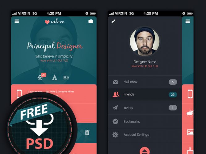 Dark Creative Social App Interface PSD – Download PSD